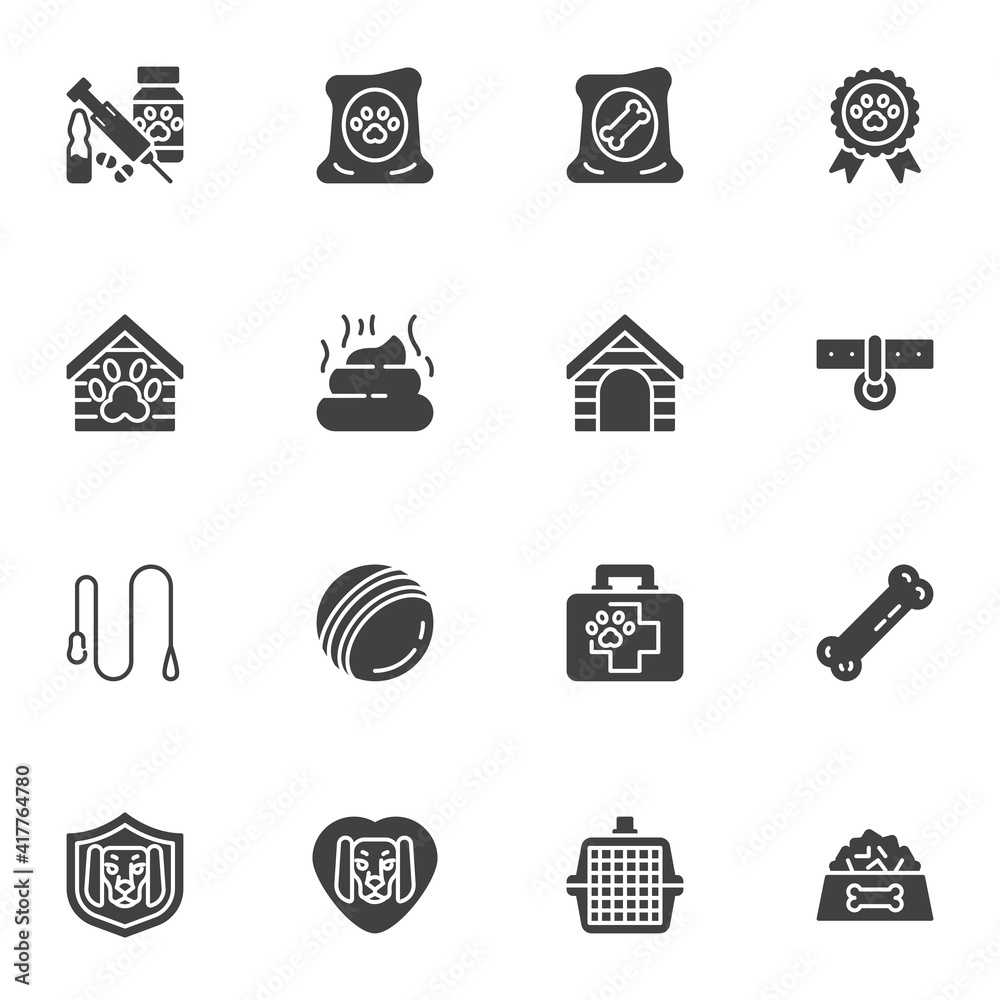 Pet shop vector icons set, modern solid symbol collection, filled style ...