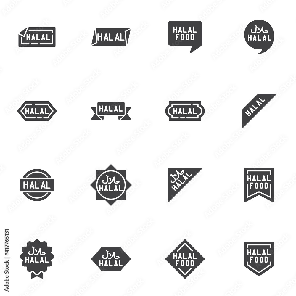 Certified halal food vector icons set, modern solid symbol collection ...