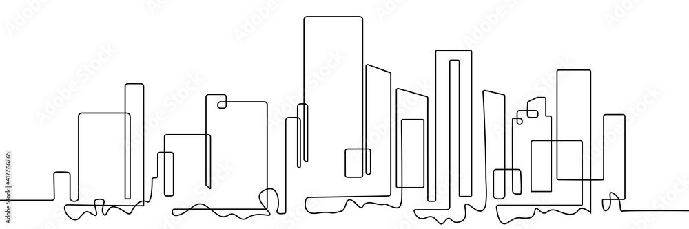 City Panorama Continuous One Line Drawing. Skyscrapers Contour ...