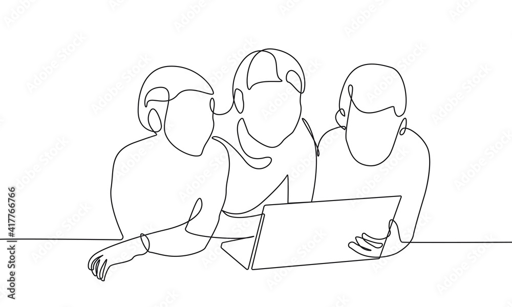 Children Learn Together Continuous One Line Drawing. Children Play ...