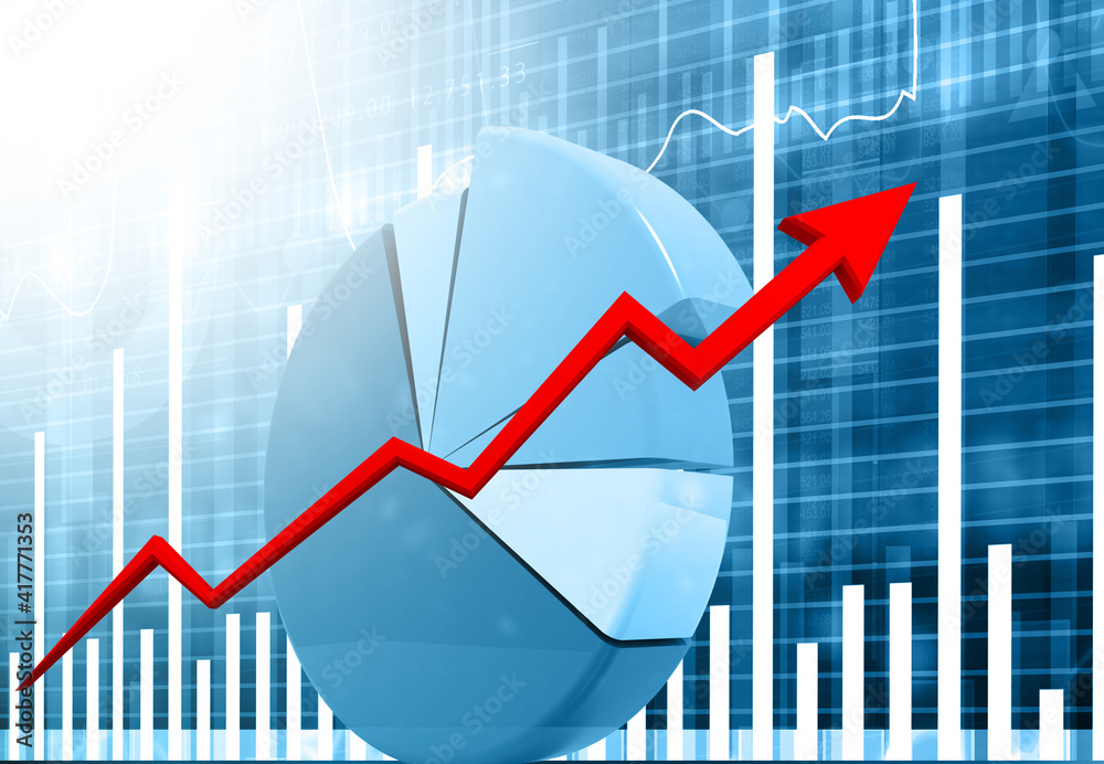 Stock market investment trading growth graph chart. 3d illustration ...