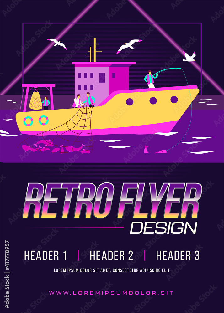 Professional fishermen working in vessel isolated flat vector ...