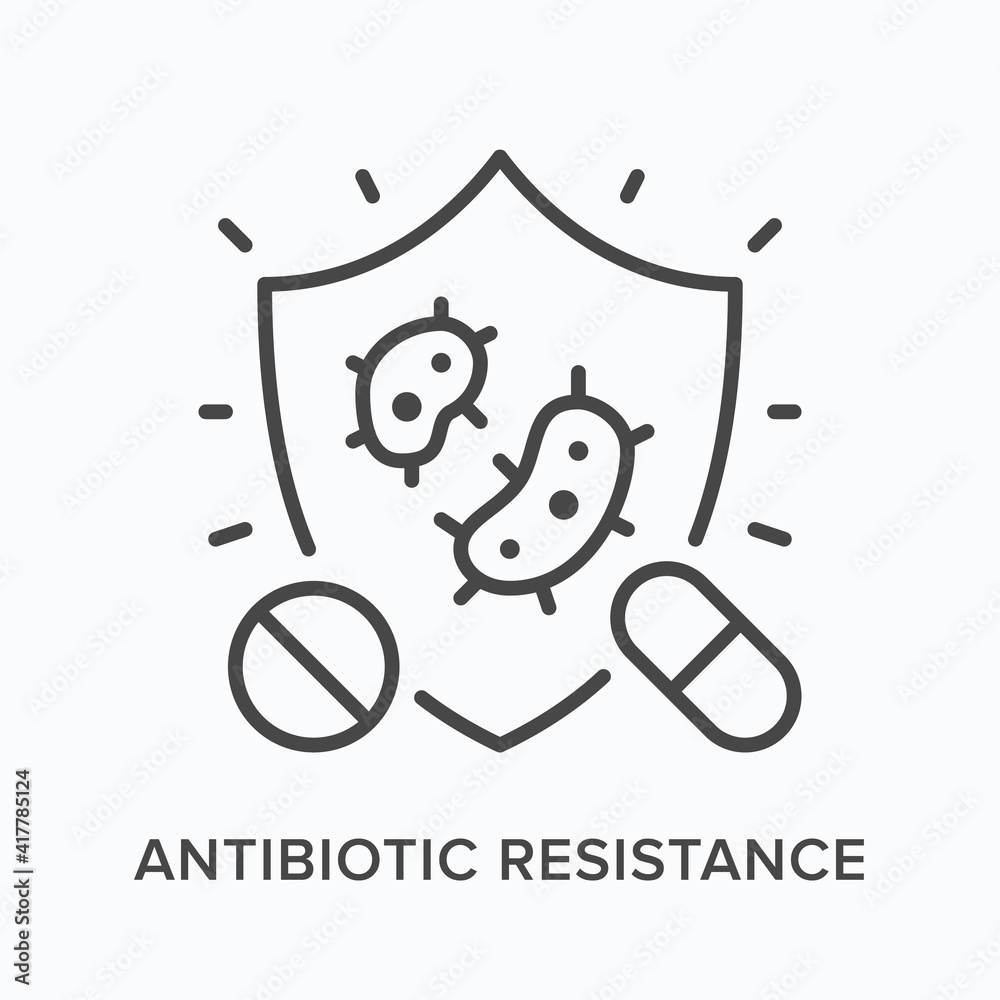 Antibiotic resistance flat line icon. Vector outline illustration of ...