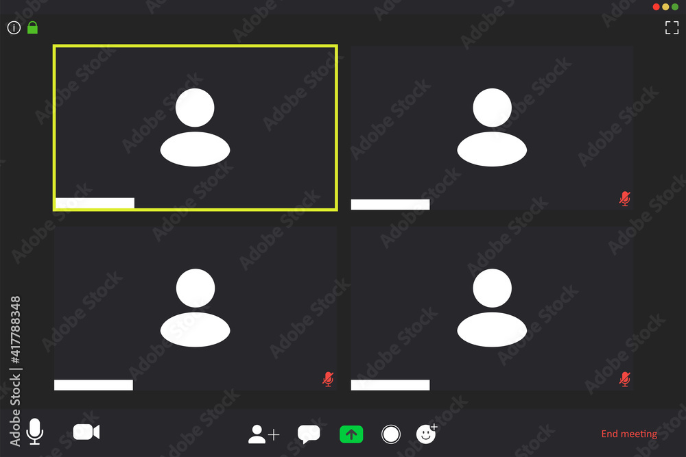 Video conference screen. Online meeting interface. Video call template ...