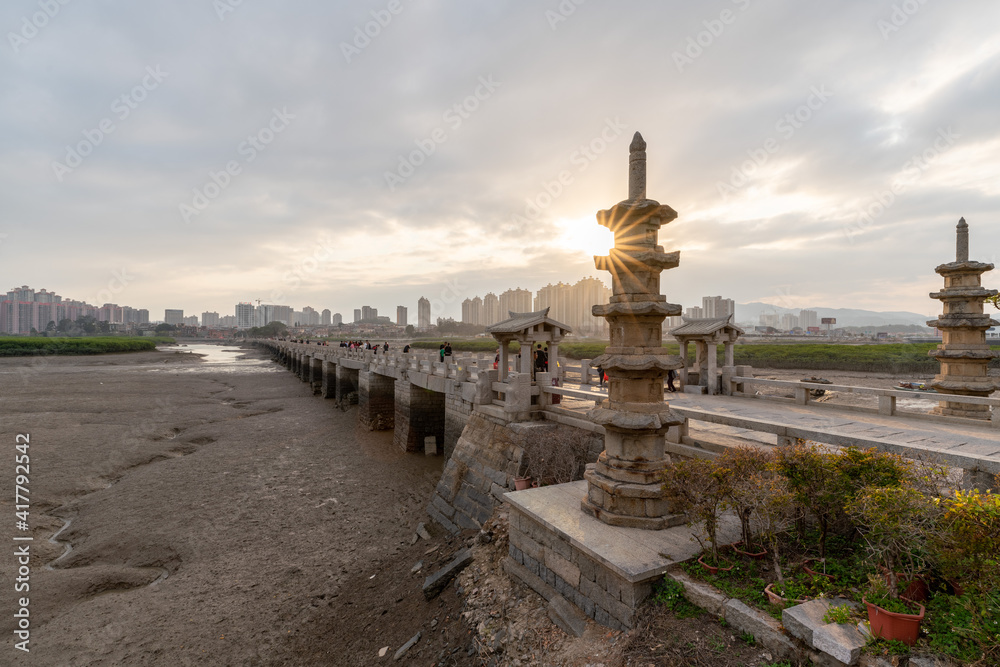Sunset at Luoyang Bridge, Quanzhou, China. The Luoyang Bridge, known as ...