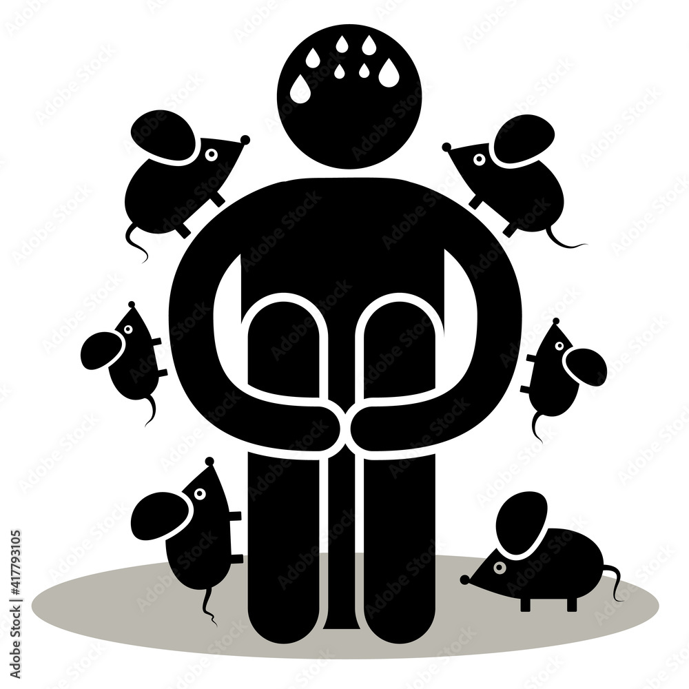 Musophobia, murophobia. Fear of Mice or Rats Phobia. Silhouette ...