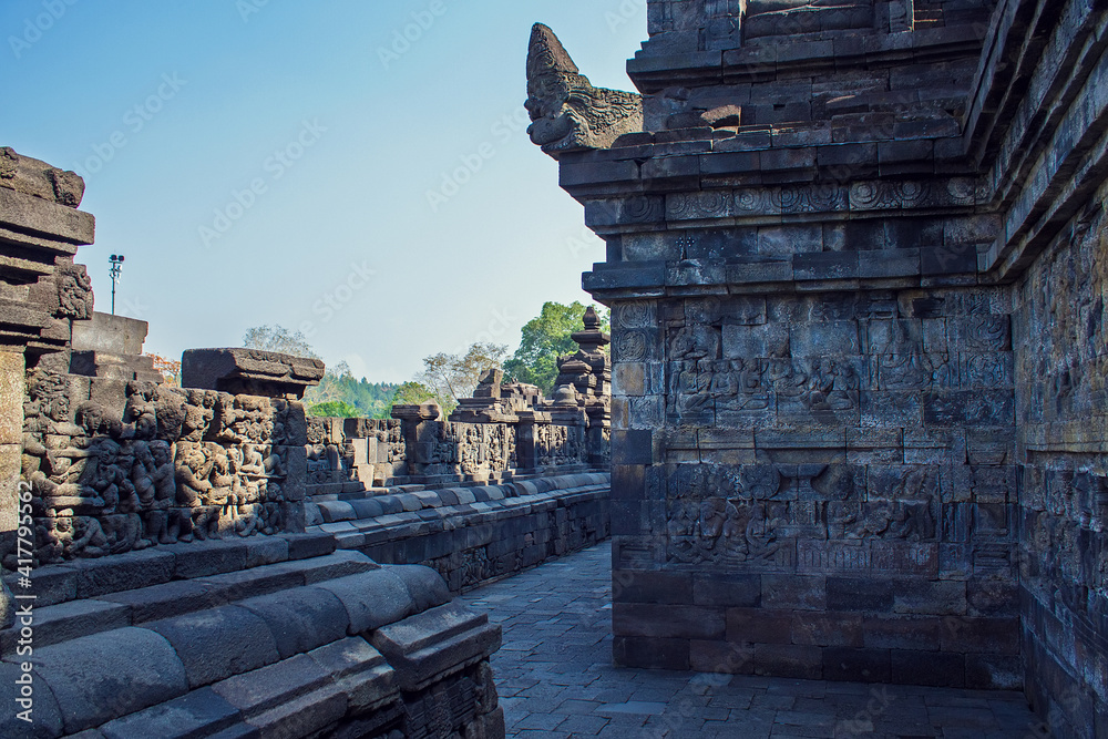 Beautiful stone carvings on the side facades of Buddhist Borobudur ...