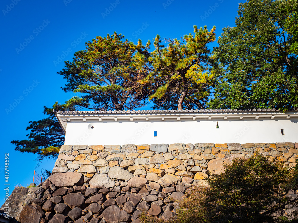 Castle walls in Kyoto. Fukuchiyama Castle in Japan. Loopholes of Fort ...