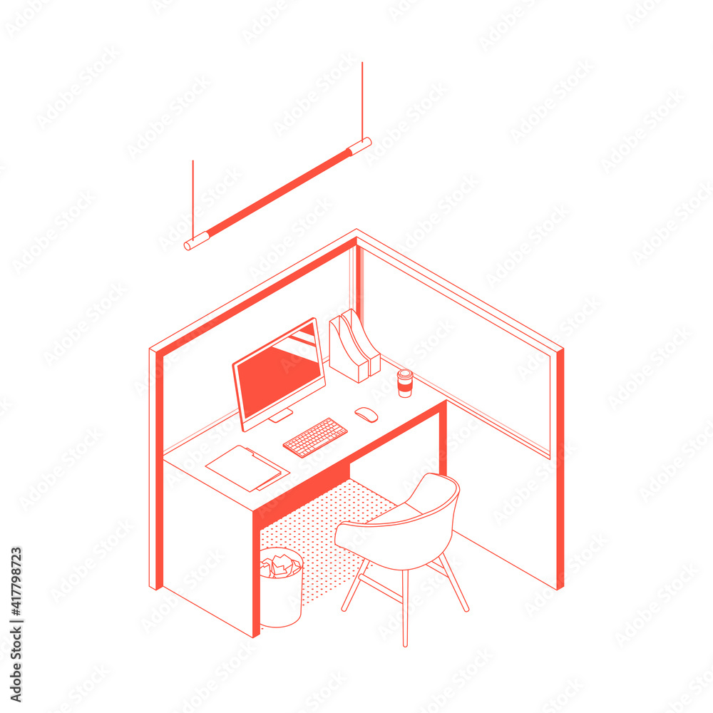 Modern red isometric office cubicle on white. Vector illustration in ...