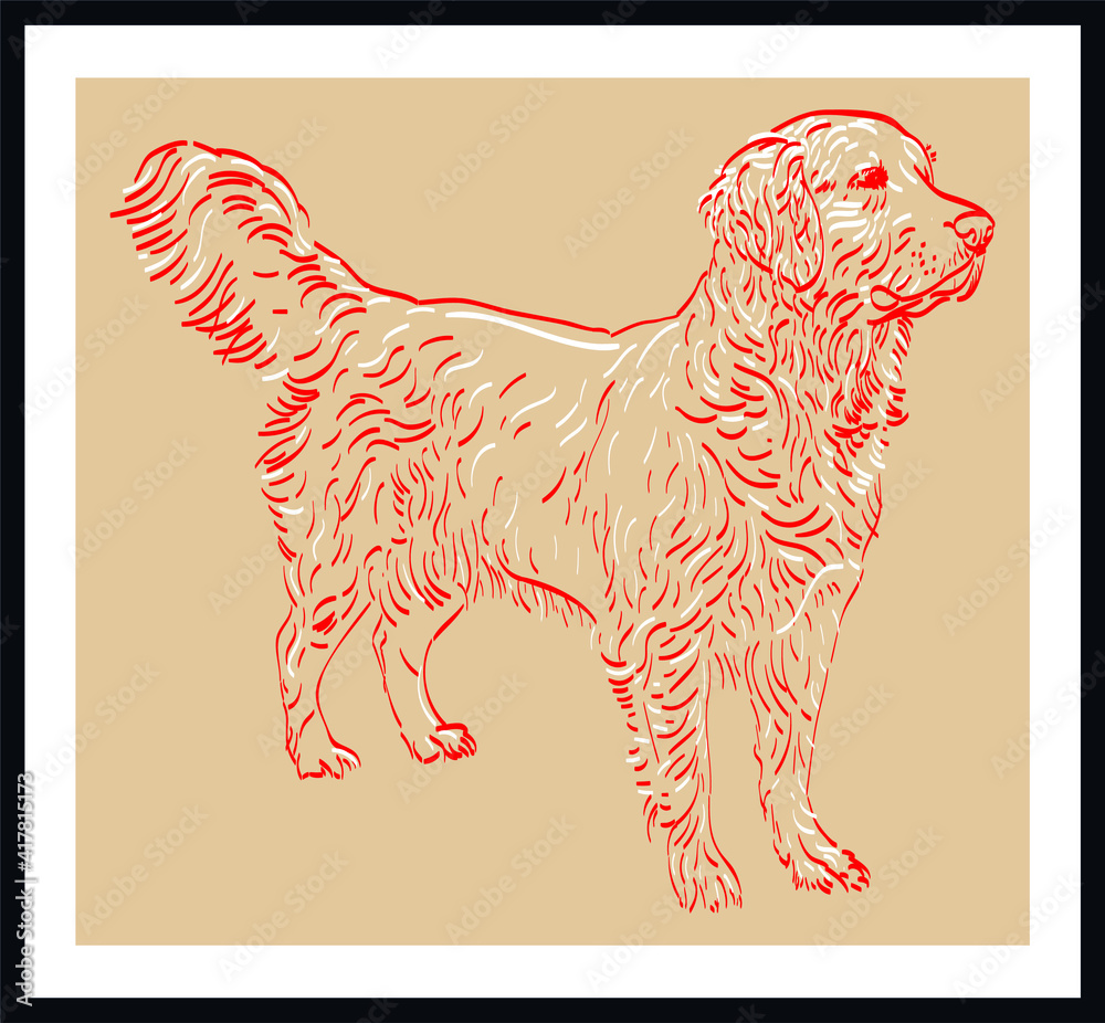 Dog sketch drawing. Vector poster. Living room poster, wall decoration ...