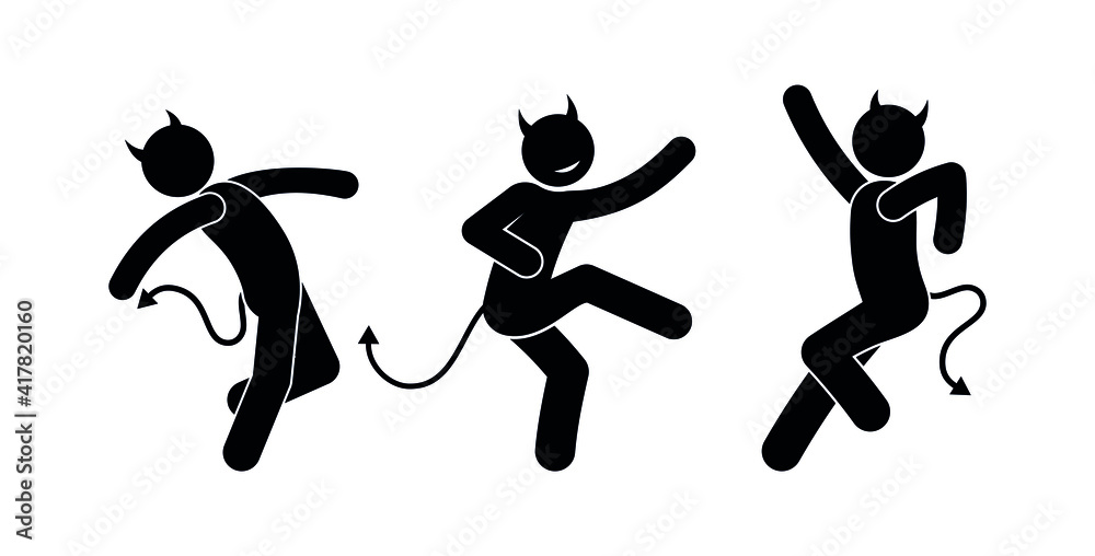 dancing devils illustration, stick figure dancers isolated icons, funny ...
