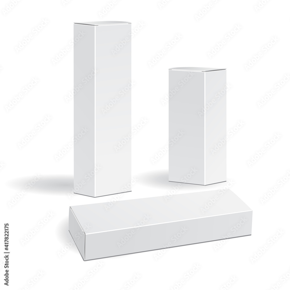 White standing and lying tall cardboard packaging box mockup for ...