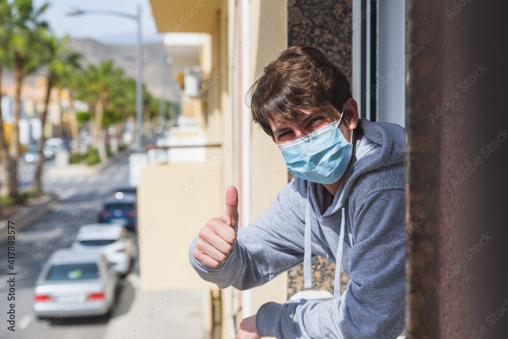 Good job Portrait of a happy smiling young successful man wearingg face ...