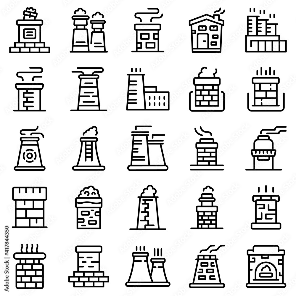 Chimney icons set. Outline set of chimney vector icons for web design ...