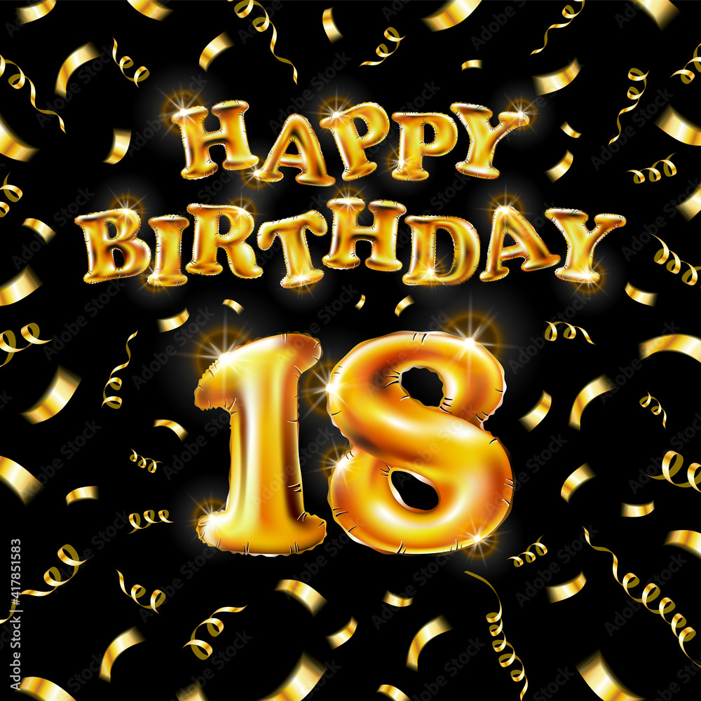 18 Happy Birthday message made of golden inflatable balloon eighteen ...