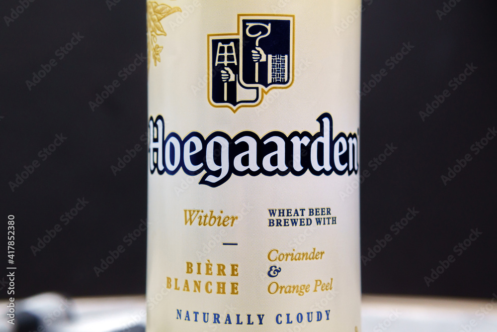 Foto de Tyumen, Russia-February 26, 2021: Hoegaarden beer can ...
