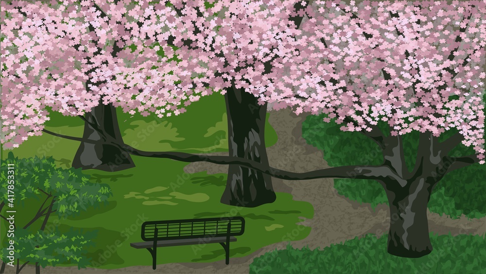 Spring landscape. Park, recreation area Stock Vector | Adobe Stock