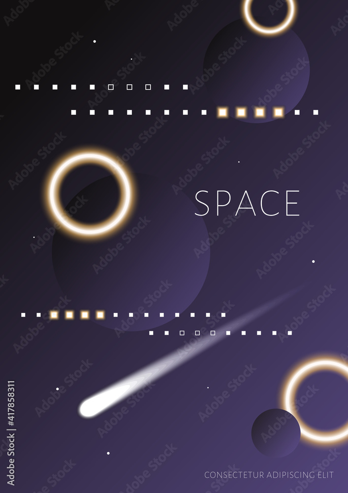 Vector space cover with glow elements. Template for placards, banners ...