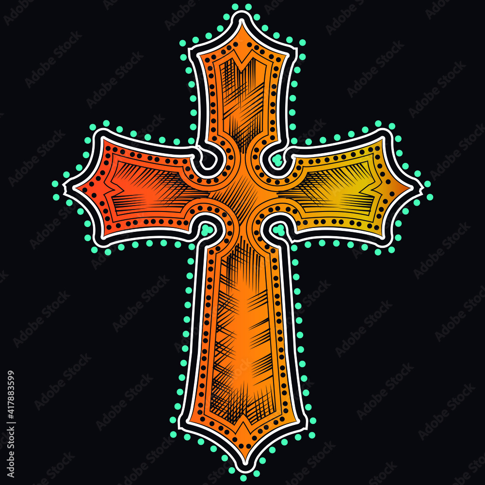 gold cross with diamonds Illustration tattoo for fashion design Stock ...