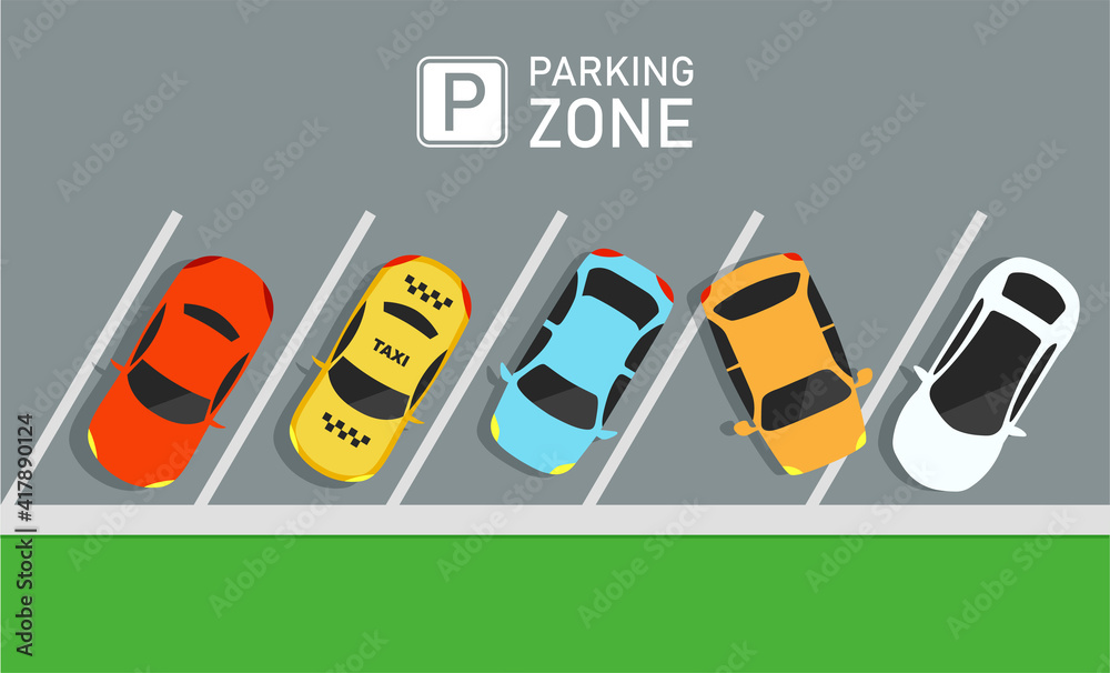 City car park with a set of different cars. Lack of parking spaces ...