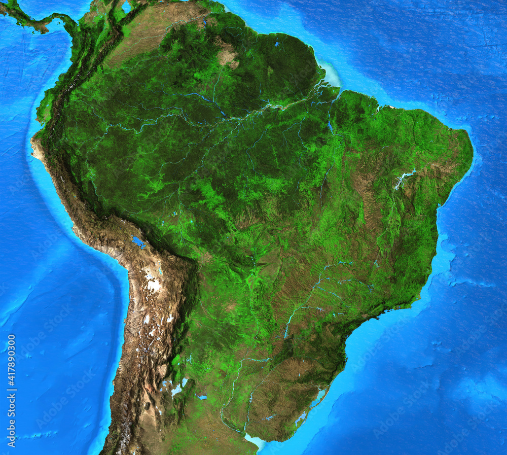 Physical map of Brazil. Geography and topography of Amazon rainforest ...