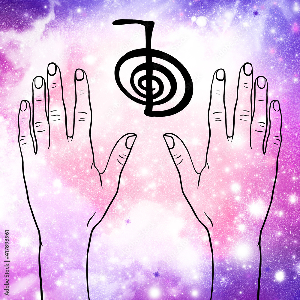 Reiki symbol. A sacred sign CHO KU REI. A hand holds Reiki CHO KU REI ...
