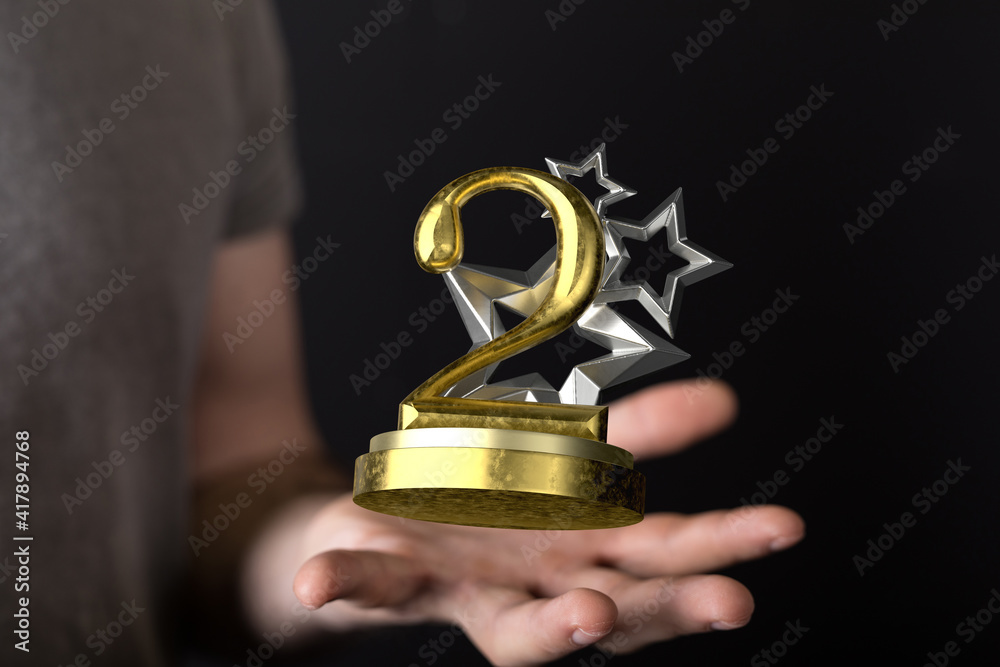 2nd two award in hand 3d Stock Photo | Adobe Stock