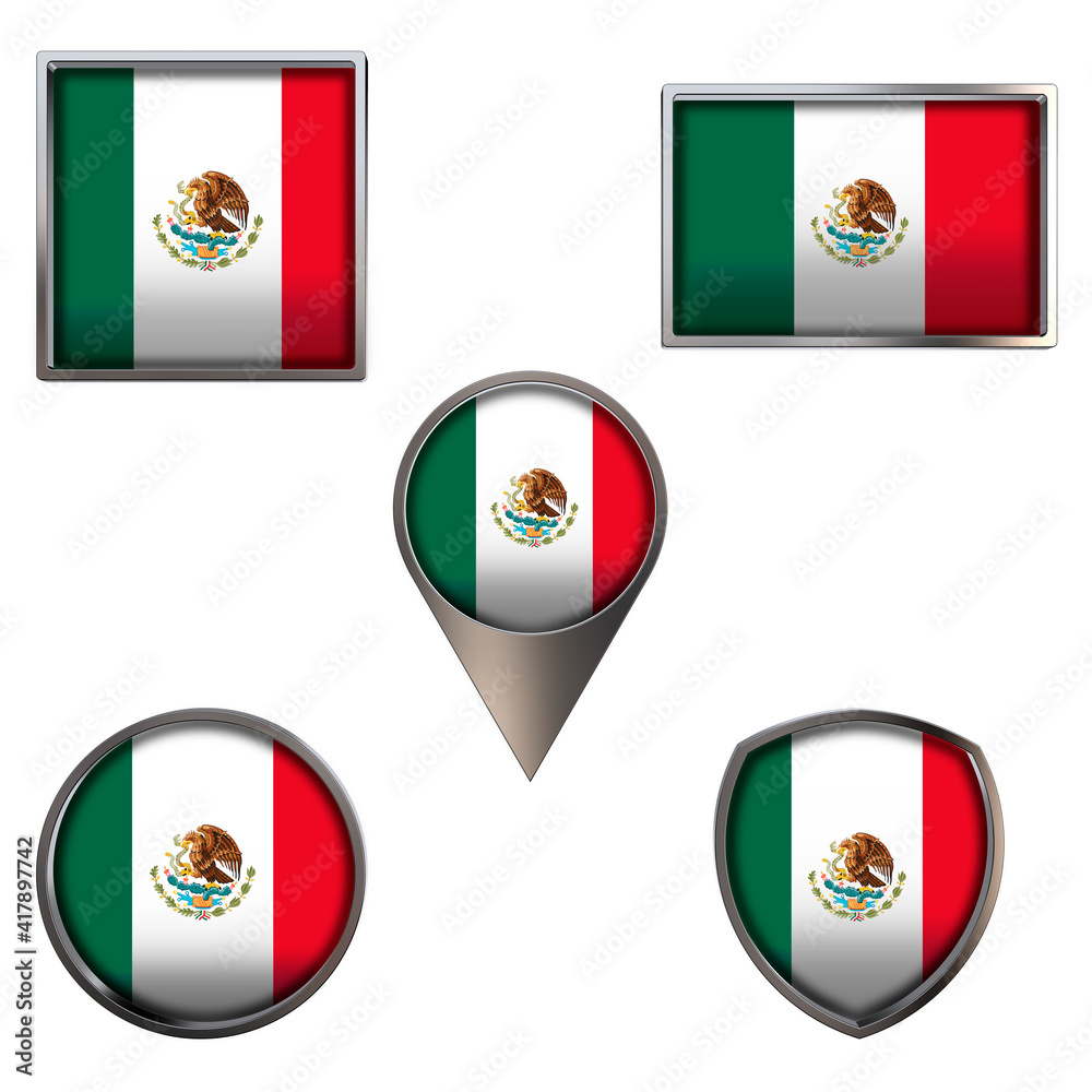 Various flags of the United Mexican States. Realistic national flag in ...