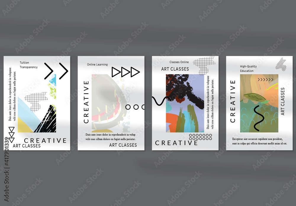 Flyer Layout with Black Geometric Shapes and Abstract Bright Rectangle ...