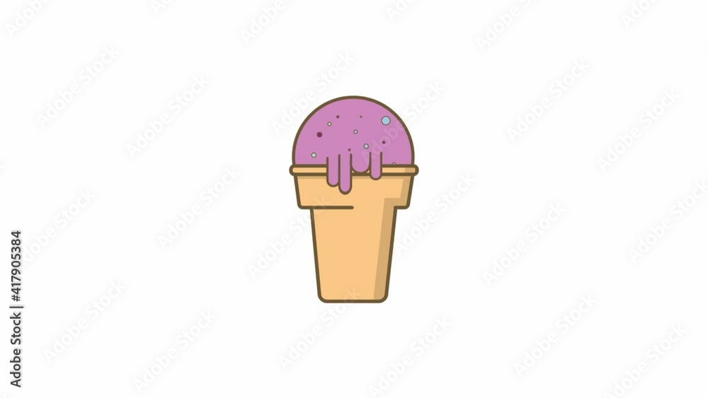 Simple animated ice cream with drips. Fast food and sweetness. Shape ...