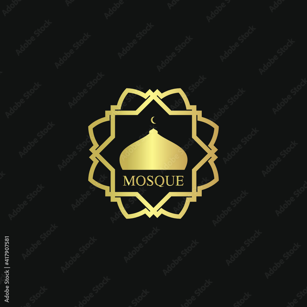 mosque logo inspiration with mandala ornaments. gold texture on black ...