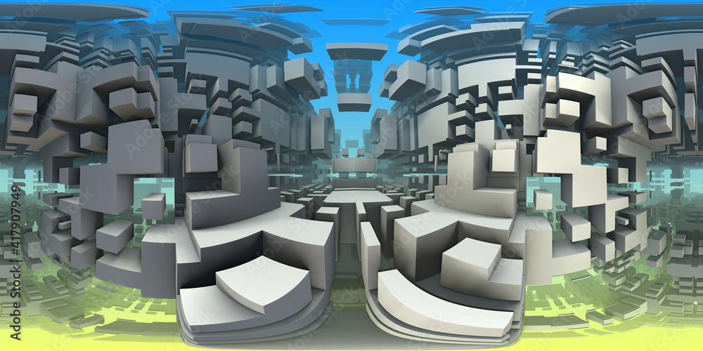 360 degree labyrinth, abstract maze background, equirectangular ...