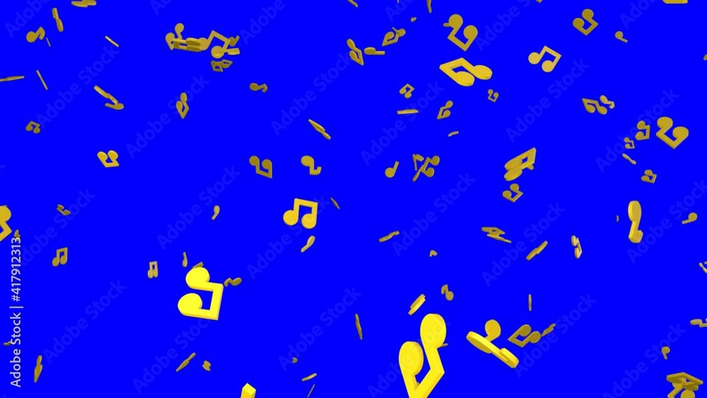 Falling yellow musical notes on blue chroma key background. Loop able ...