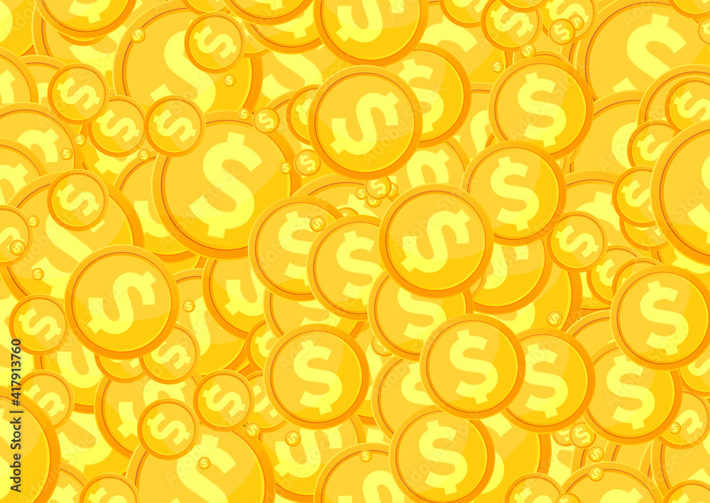 Abstract background with gold coins. Shopping banner with flying coins ...