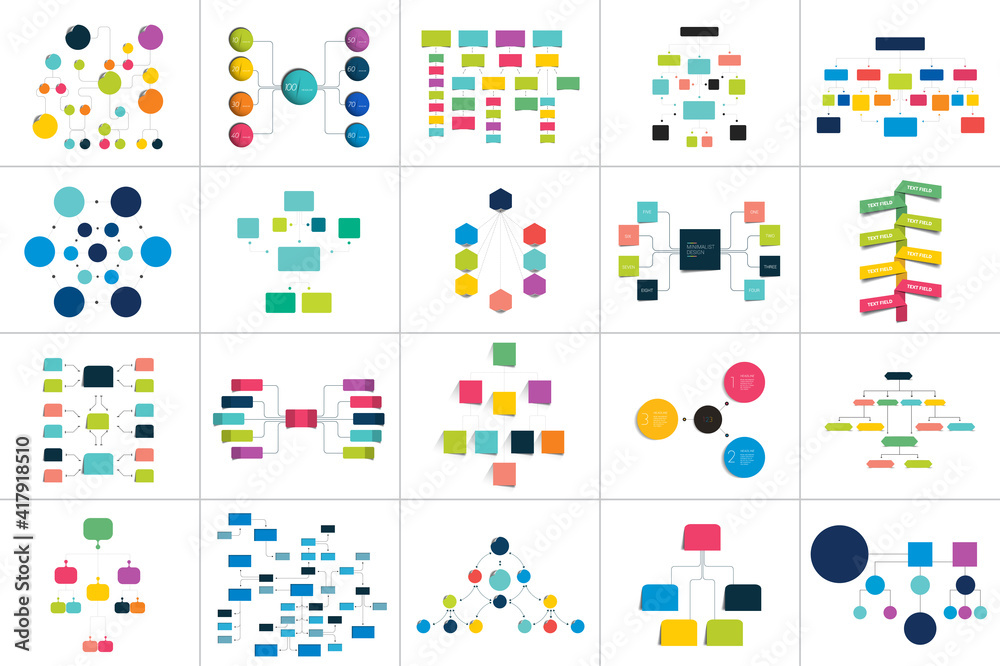 Mega set of various flowcharts schemes, diagrams. Simply color editable ...