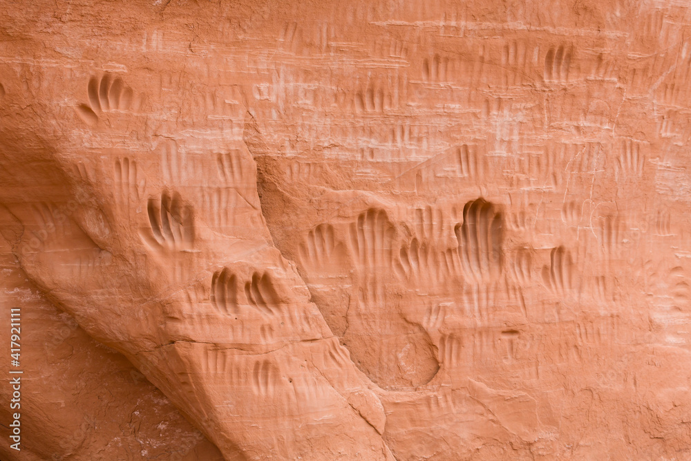 Handprints in rock at Indian Cave, Kodachrome Basin, Utah, USA Stock ...