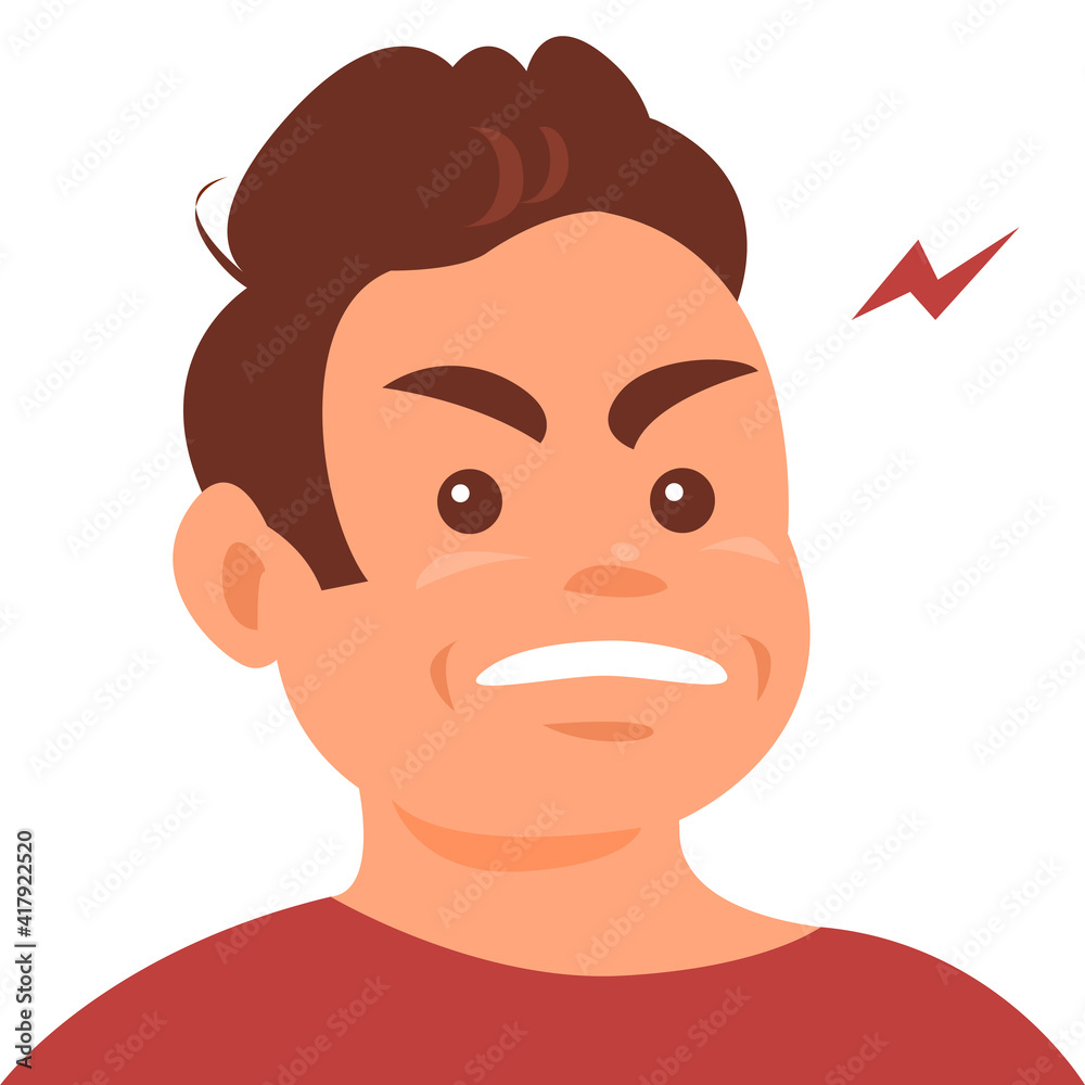 Portrait of a young man with an angry expression on his face. Vector ...