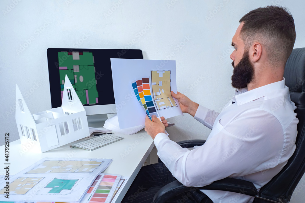 Foto de Design project of a new house. The designer is working on a ...