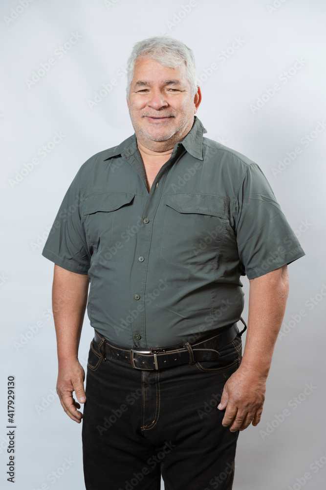 Fat Man Formal Shirt Mockup -Elderly Man Green Shirt Mockup - Front ...