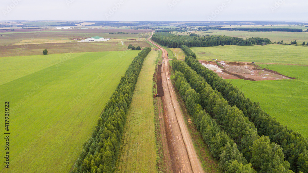 Drone view of the new road. Aerial photography construction of a new ...