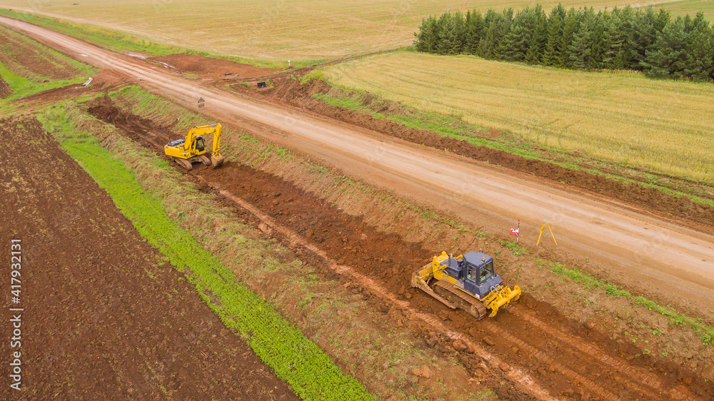 Drone view of the new road. Aerial photography construction of a new ...