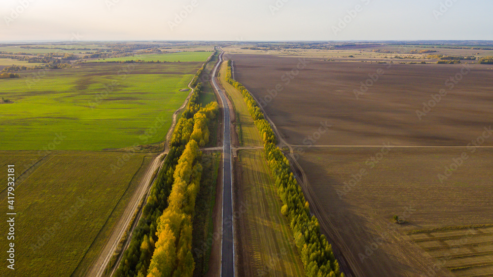 Drone view of the new road. Aerial photography construction of a new ...