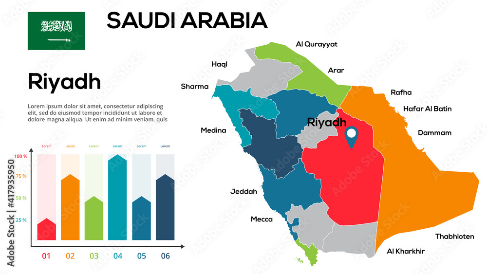 Saudi Arabia map. Image of a global map in the form of regions of Saudi ...