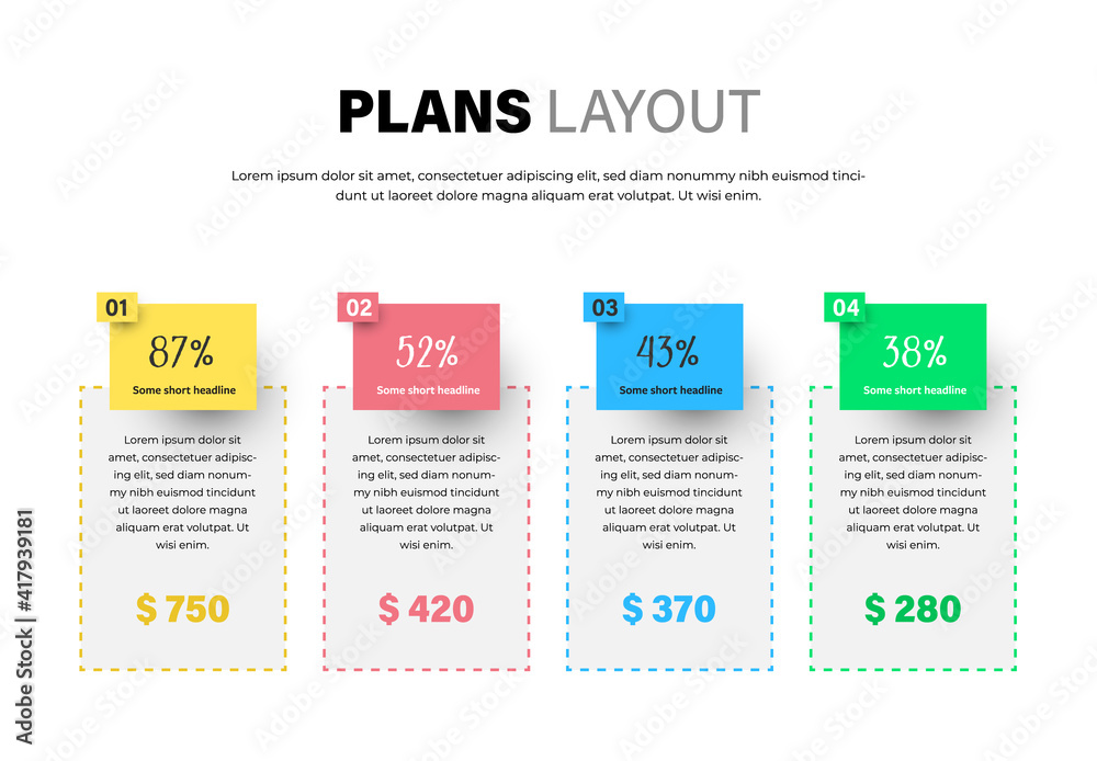infographic plans layouts with four options, colored design elements ...