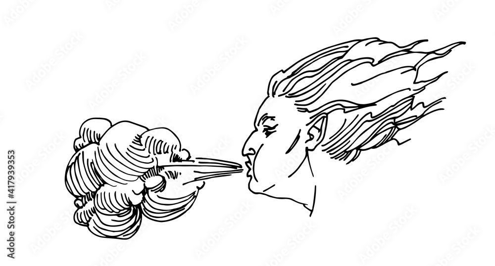 blowing wind & weather God Zephyr, a mythological character, ornament ...