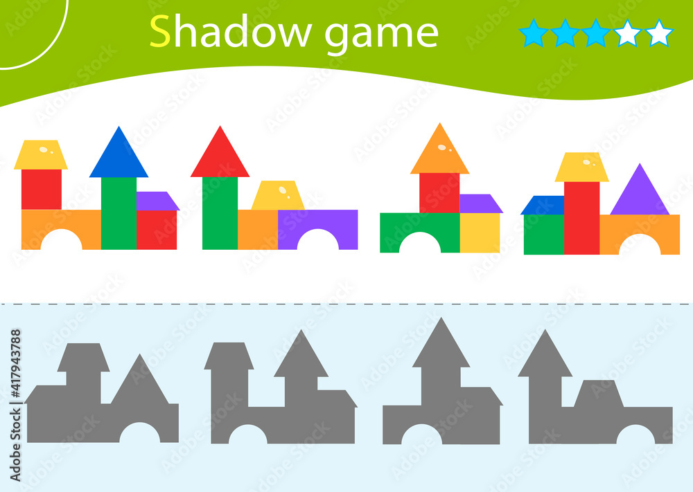 Shadow Game for kids. Match the right shadow. Toy pyramids. Worksheet ...