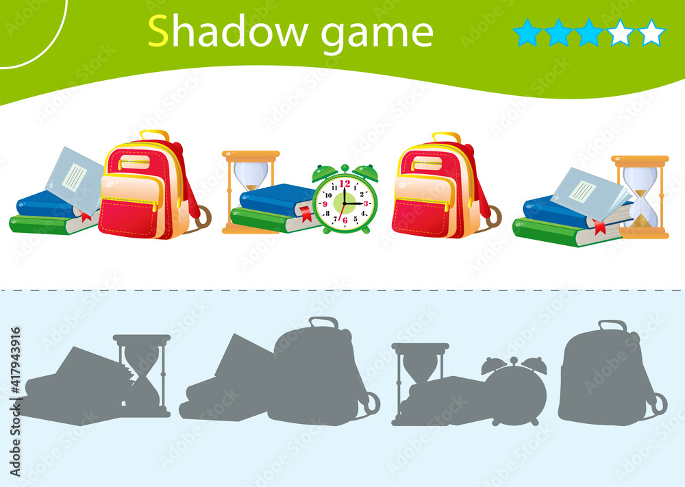Shadow Game for kids. Match the right shadow. School supplies ...