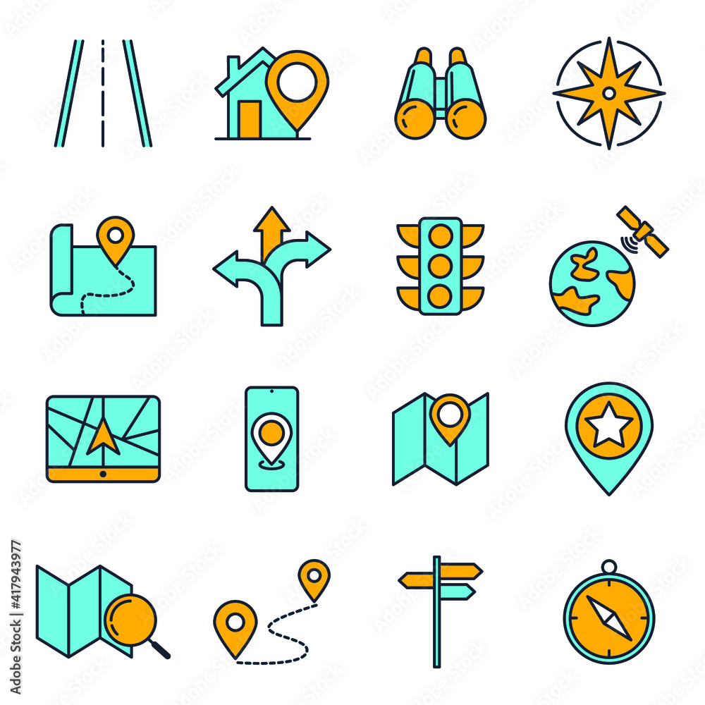 Set of Navigation icon. location, GPS elements pack symbol template for ...