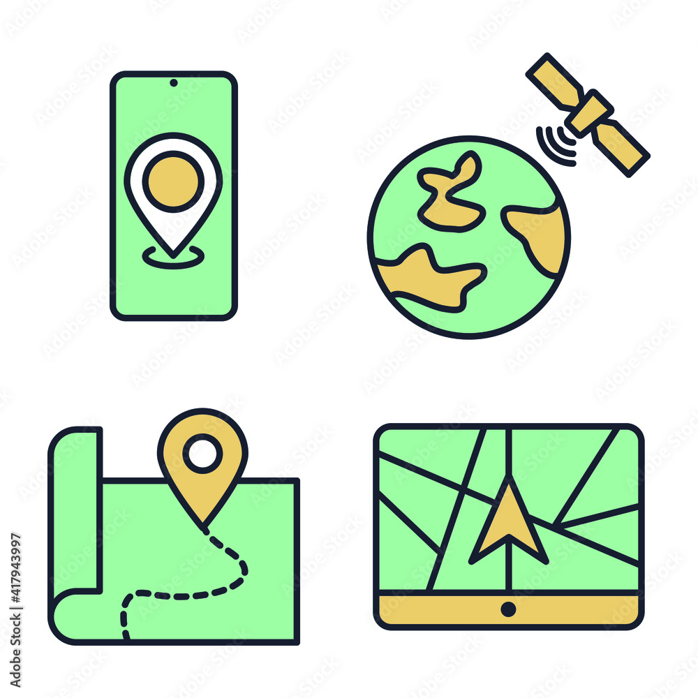Set of Navigation icon. location, GPS elements pack symbol template for ...