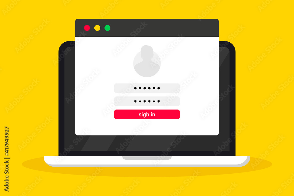 Laptop with account login and password form page on screen. Sign in to ...